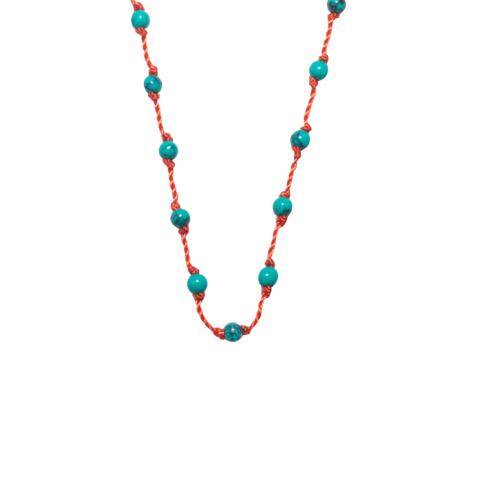 Silver Beady Beat Necklace with Turquoise Beads and 42cm Orange Cord ...